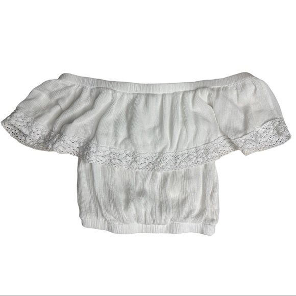Tops | White Off Shoulder Ruffle Lace Crop Top S | Poshmark